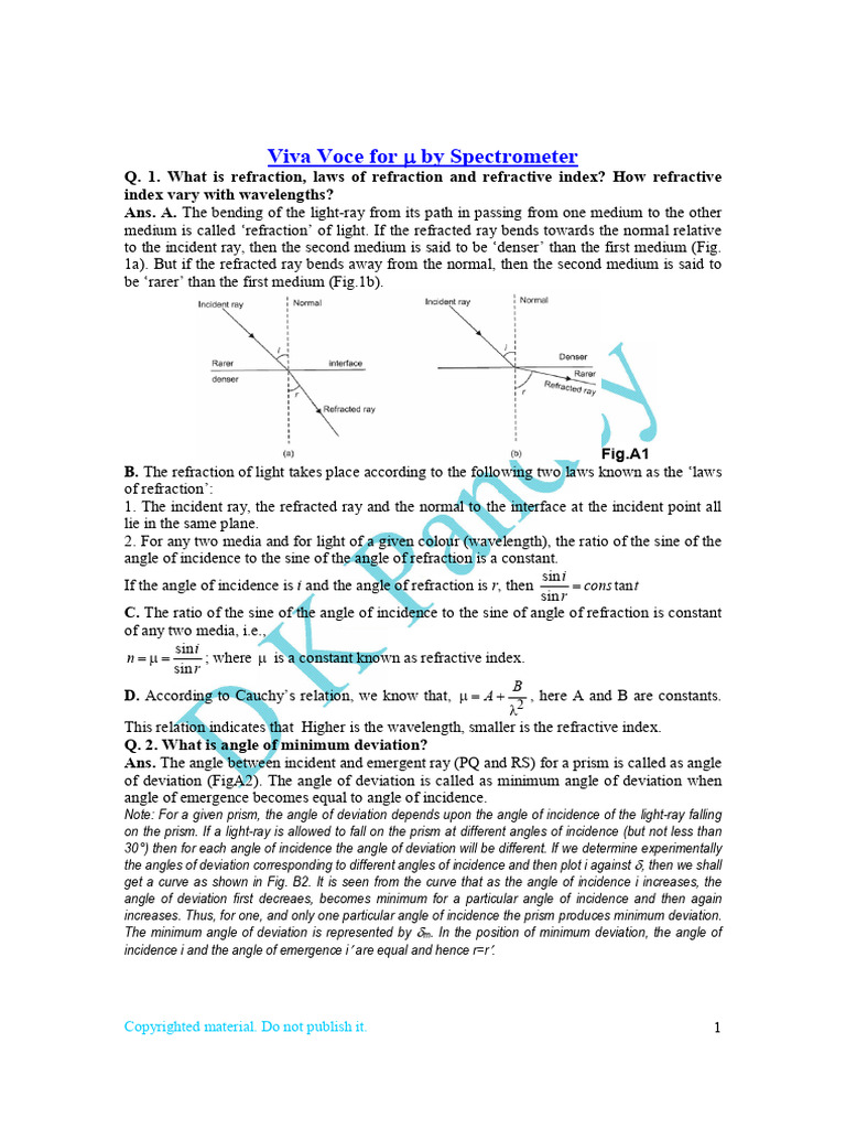 Viva Voce Refractive Index | PDF | Refraction | Dispersion (Optics)