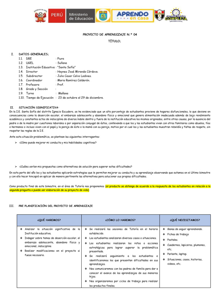 Proyecto De Aprendizaje 04 Pdf