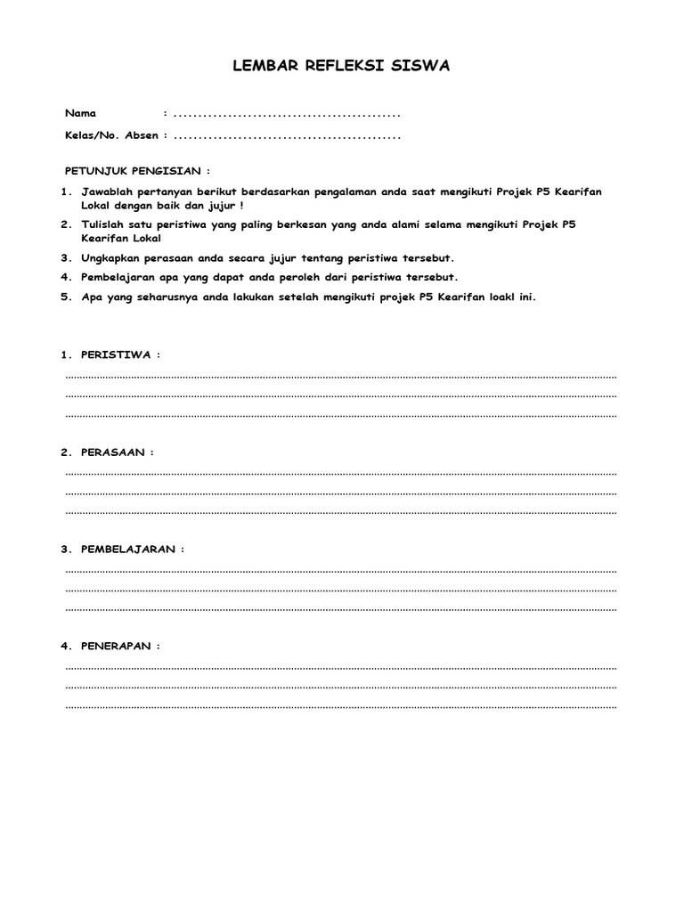 LEMBAR REFLEKSI SISWA (1) | PDF