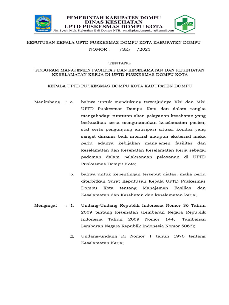 1.4.1.1 SK Penetapan Koordinator Atau Tim MFK | PDF