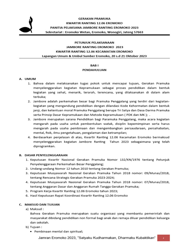 Juklak Jambore Ranting Eromoko Tahun 2023 | PDF