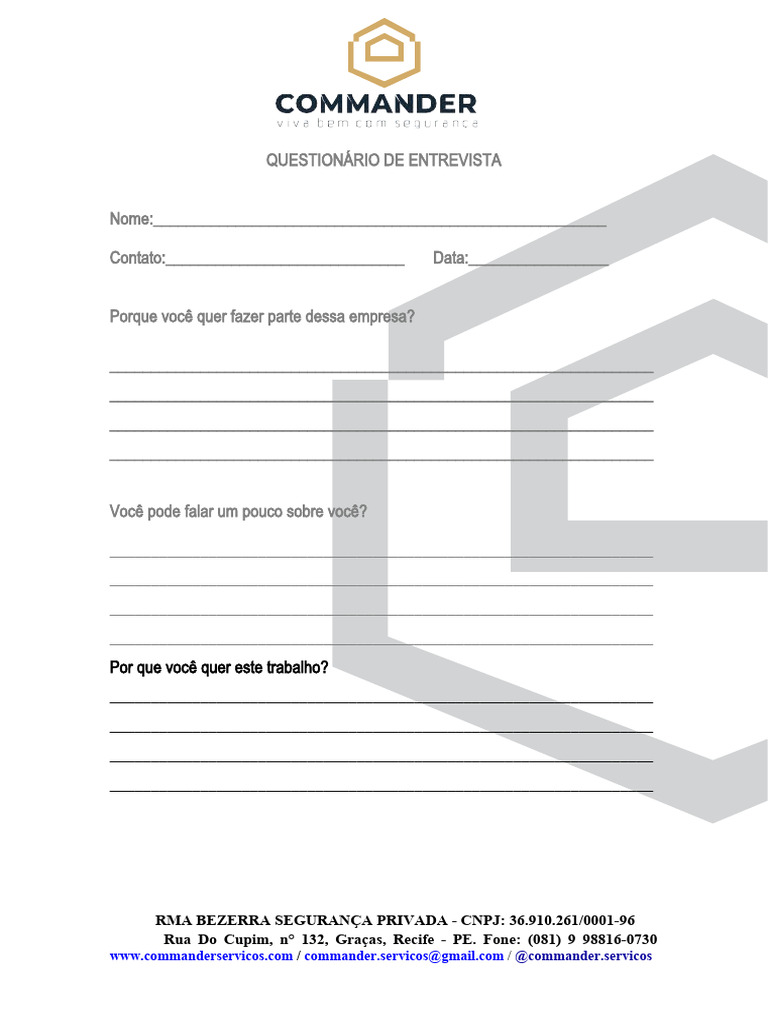 Questionário de Entrevista RMA Bezerra | PDF | Carreira e Crescimento ...