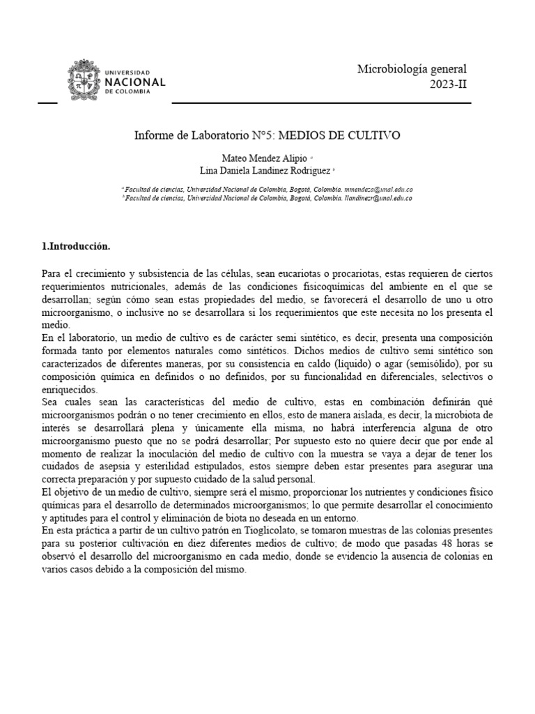 Informe 5 - Lab Microbiología (1) | PDF | Microbiología | Química