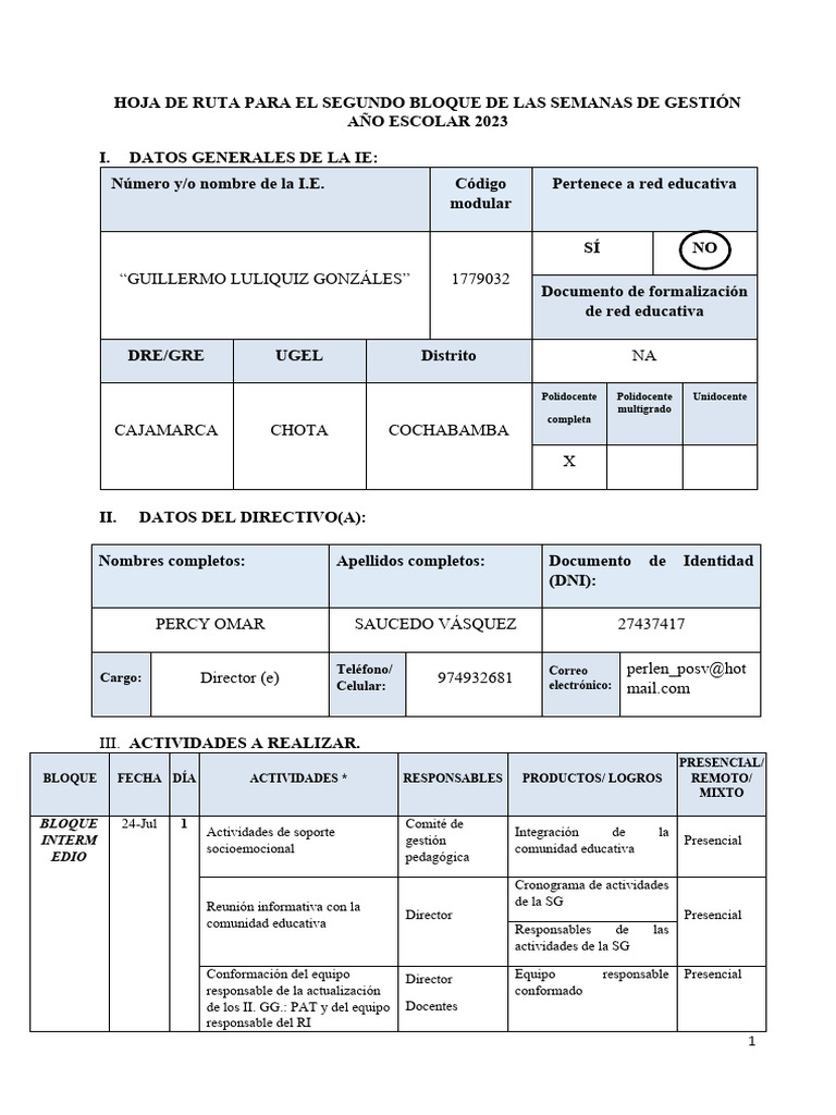 Hoja de ruta para las semanas de gestión | PDF | Evaluación