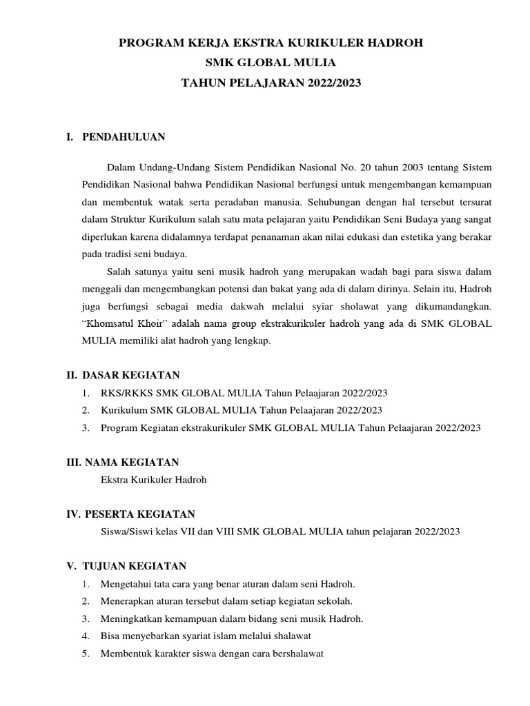 Program Kerja Ekskul | PDF