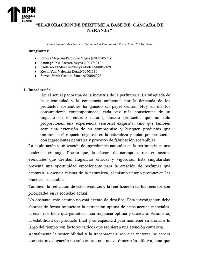 Formato Proyecto de investigación - EP (2) (1) | PDF | Aromaterapia | Perfume
