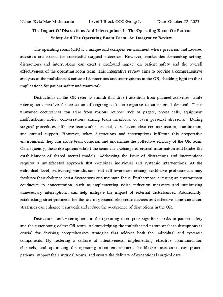 The Impact of Distractions and Interruptions in The Operating Room On ...