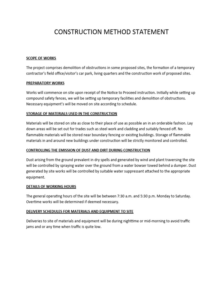 Construction Method Statement | PDF | Safety | Occupational Safety And ...