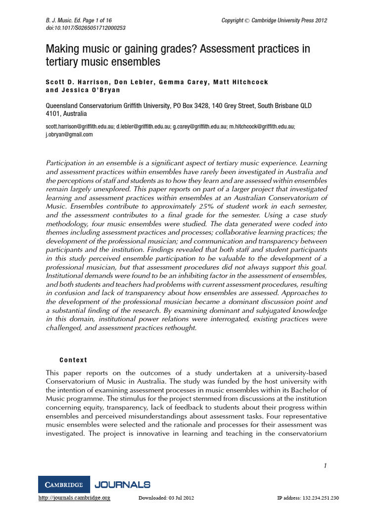 Making Music or Gaining Grades | PDF | Educational Assessment | Learning