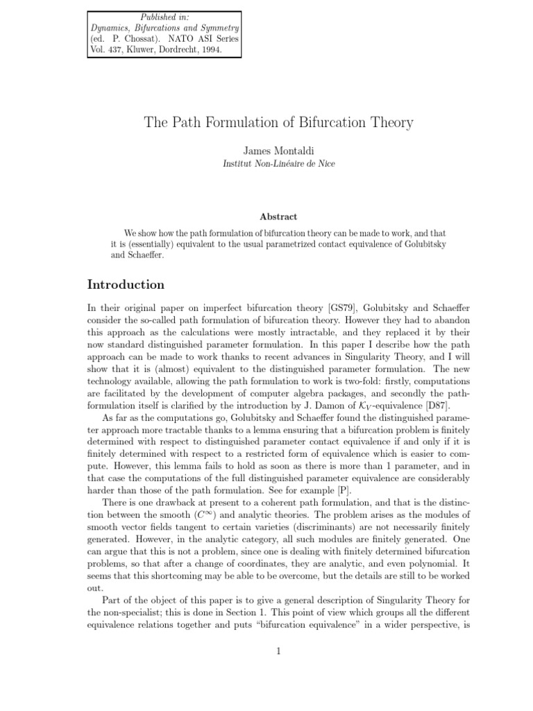 Path Formulation Bifurcation Theory | PDF | Vector Space | Differentiable Manifold
