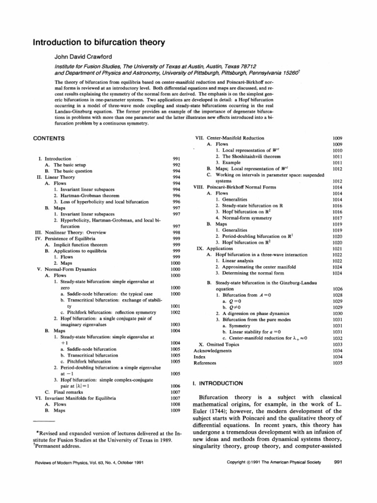 Intro To Bifurcation Theory Pdf Eigenvalues And Eigenvectors