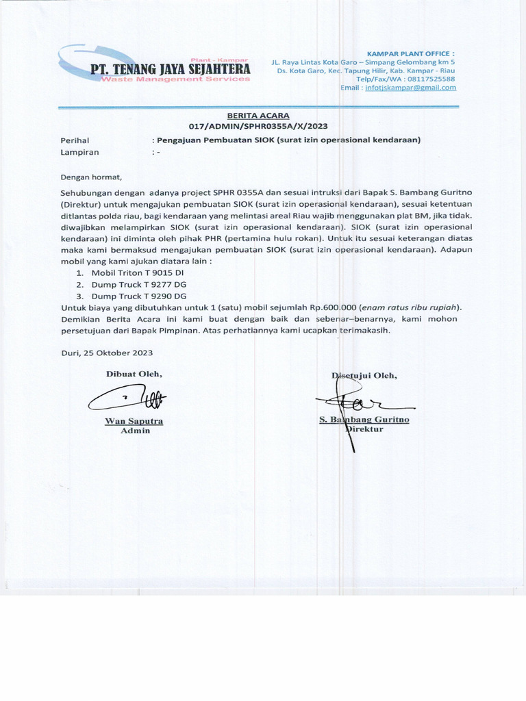 Pengajuan Untuk Pembuatan Siok | PDF