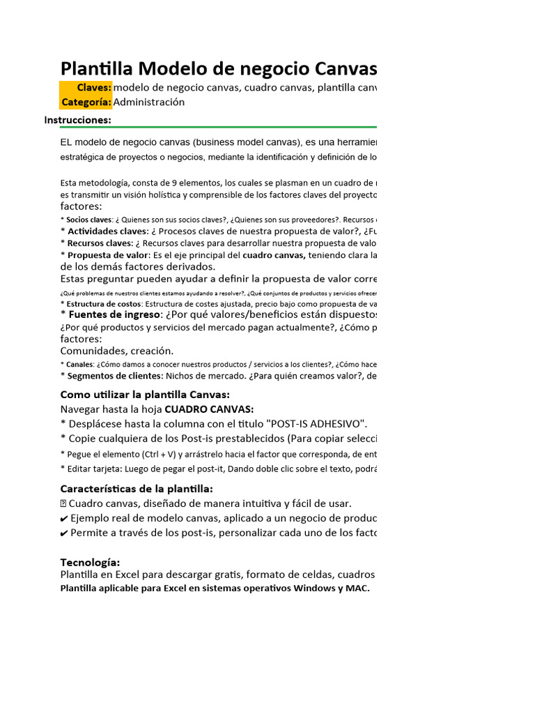 Plantilla Modelo Canvas | PDF | Business | Economias