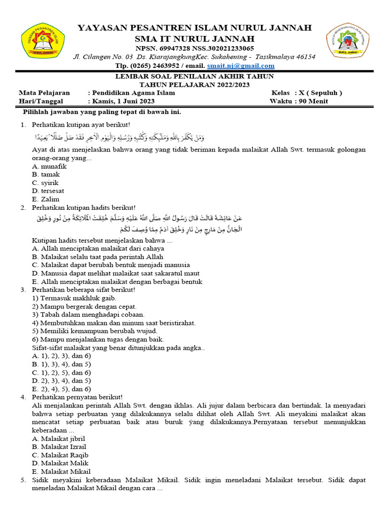PAT PAI Kelas X | PDF