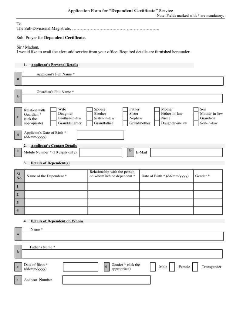 Dependent Certificate Offline Form | PDF | Identity Document | Access ...