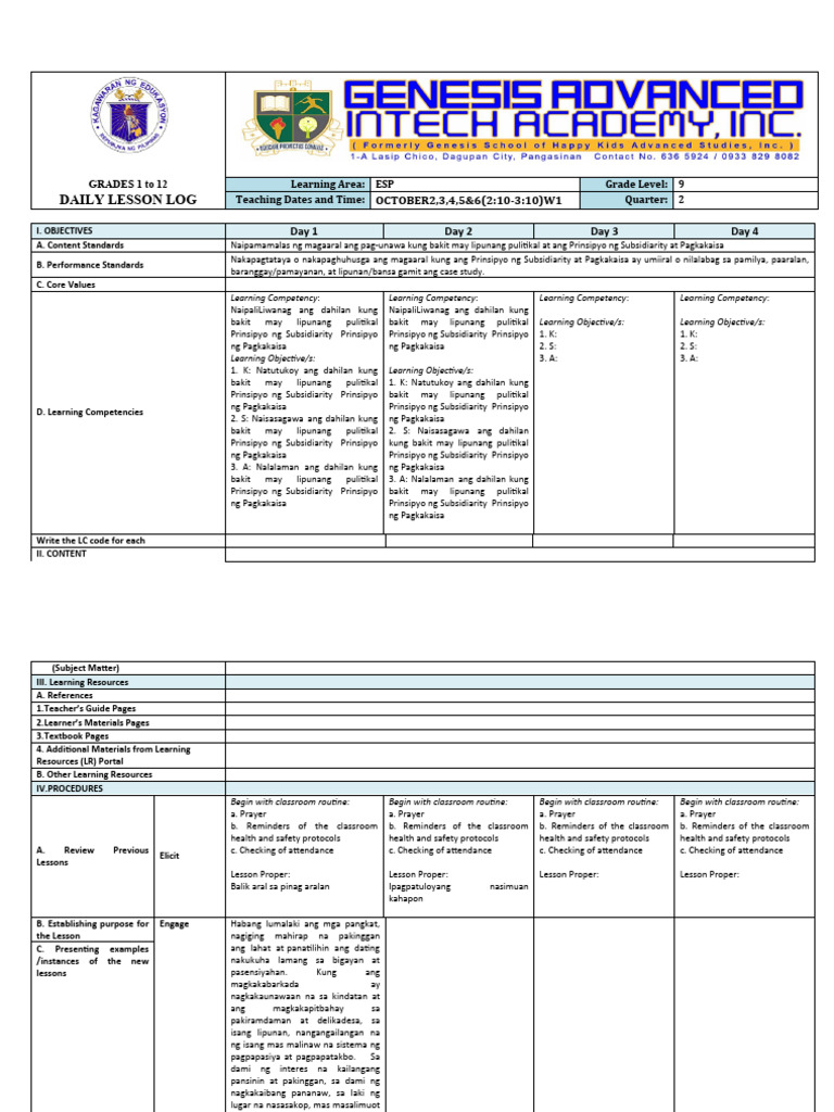DLL Esp 9 W1 Q2 | PDF