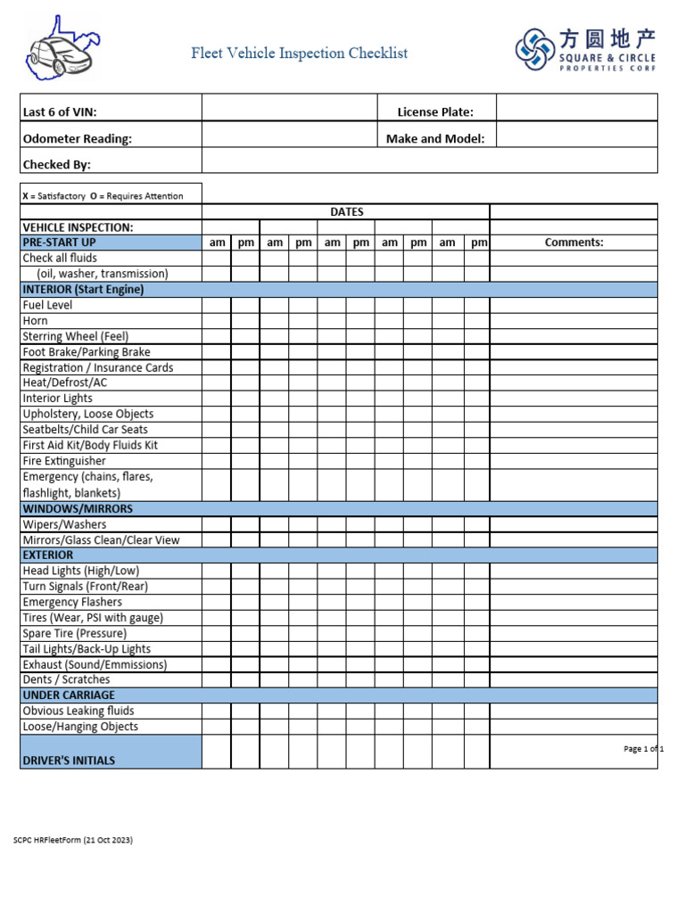 Fleet Vehicle Inspection Checklist | PDF