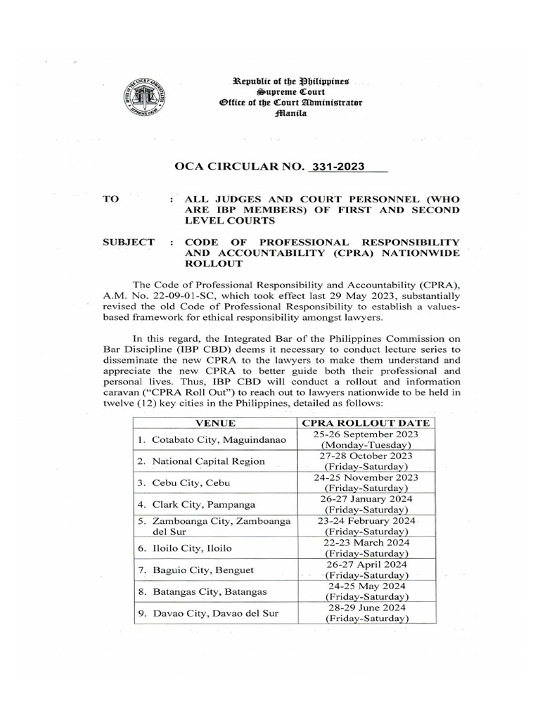 Oca Circular No. 331 23 | PDF | Justice | Crime & Violence