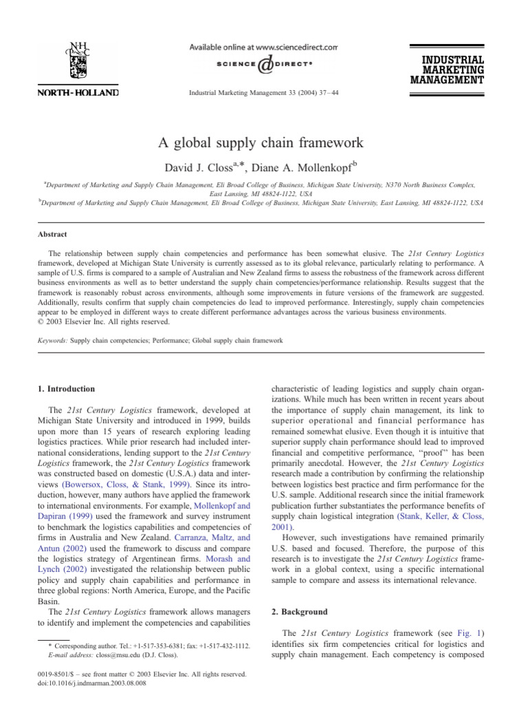 A - Global - Supply - Chain - Framework David Closs | PDF | Supply ...
