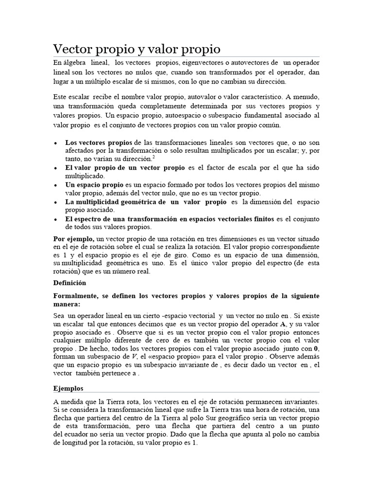 Vector Propio y Valor Propio | PDF | Valores propios y vectores propios ...