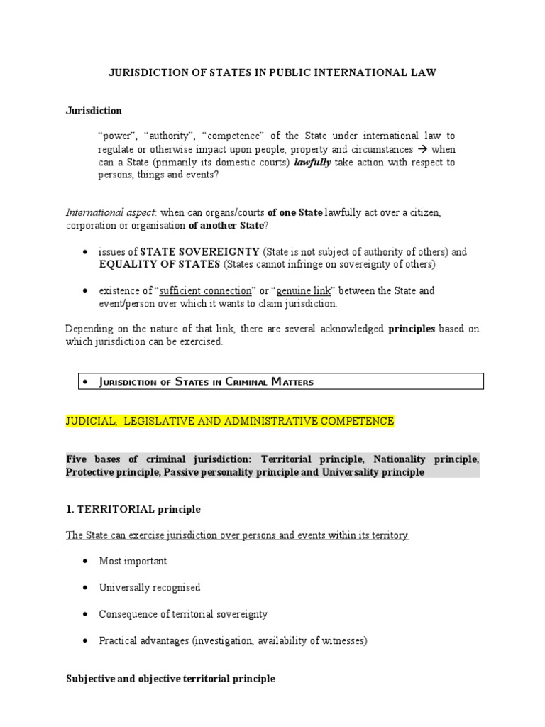 Jurisdiction of States in Public International Law | PDF | Personal ...