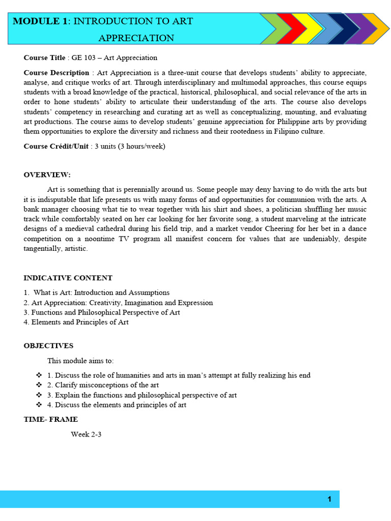 Ge - 103 Art Appreciation Module 1 | PDF | The Arts | Imagination