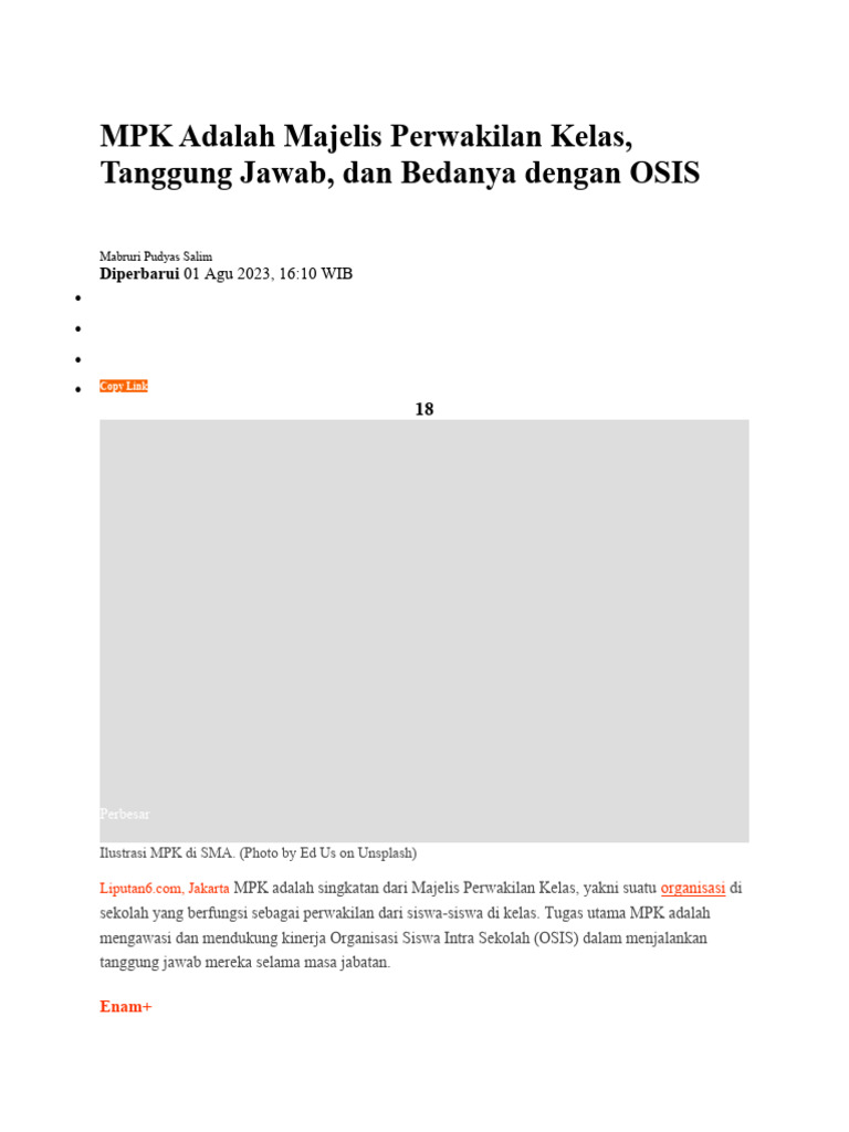 MPK Adalah Majelis Perwakilan Kelas | PDF