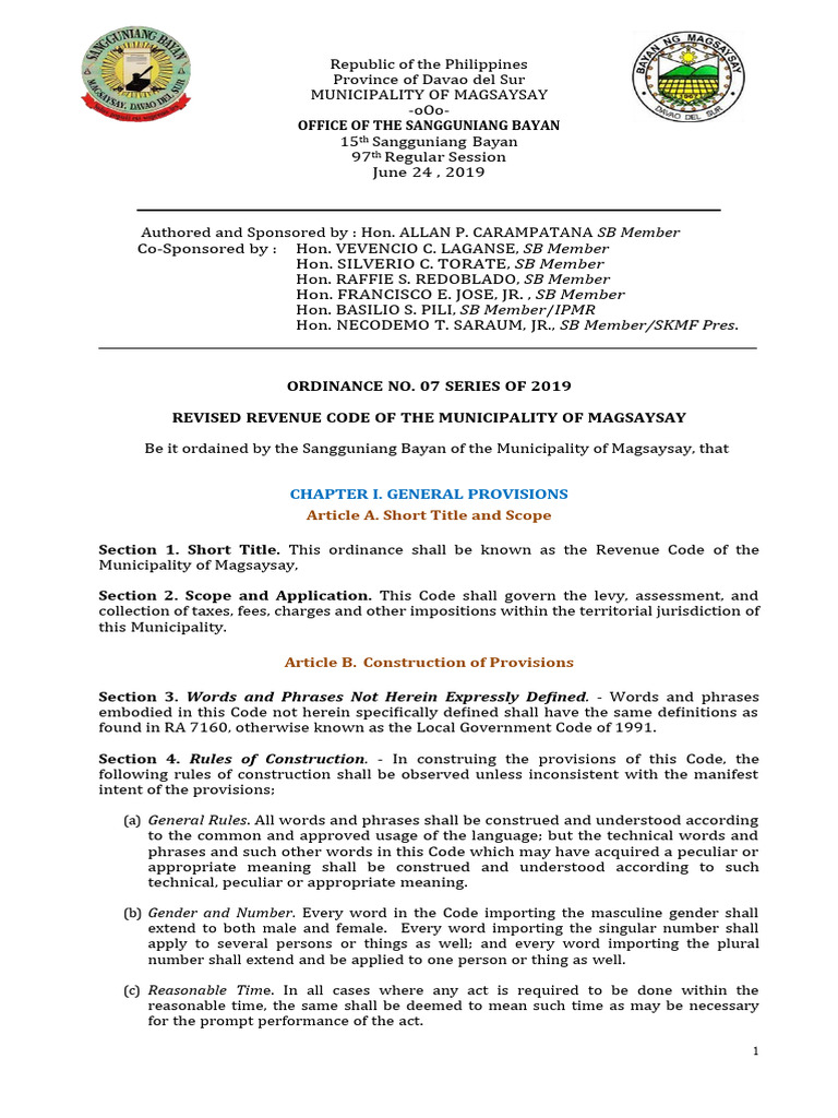 2019 Ordinance 07 | PDF | Partnership | Taxes