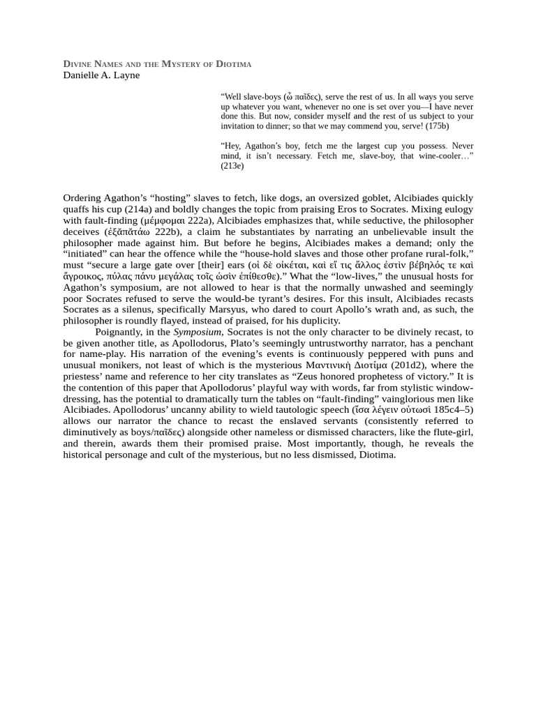 Layne - Divine Names and The Mystery of Diotima | PDF | Symposium ...