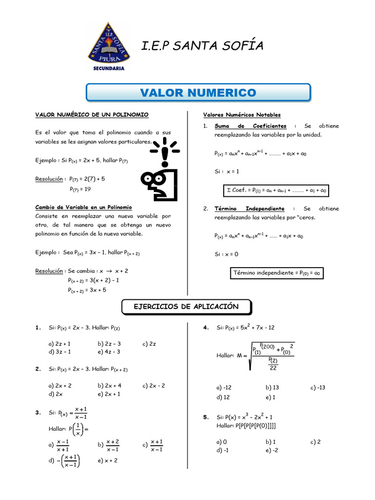 2. Valor Numérico de Un Polinomio | PDF | Variable (Matemáticas) | Álgebra abstracta