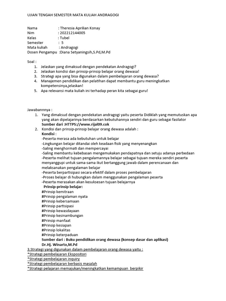 Uts Andragogi Bu Diana Salinan | PDF