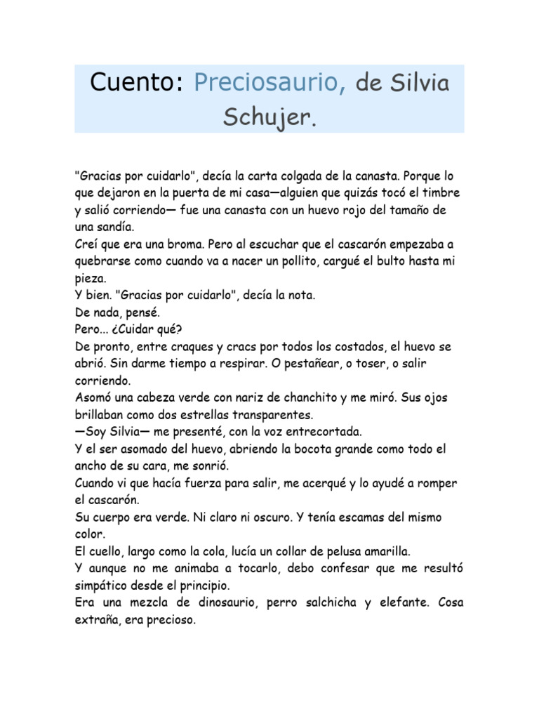 Cuento Presosaurio (Silvia Schujer) | PDF
