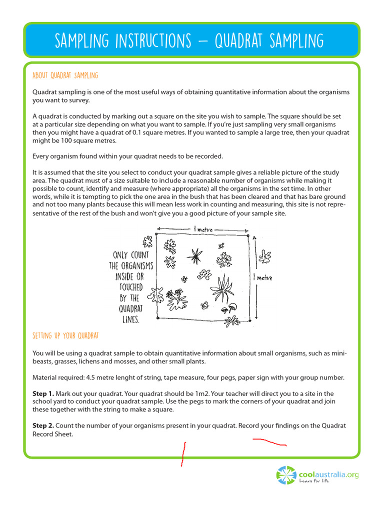 Sampling Instructions - Quadrat Sampling | PDF | Science & Mathematics