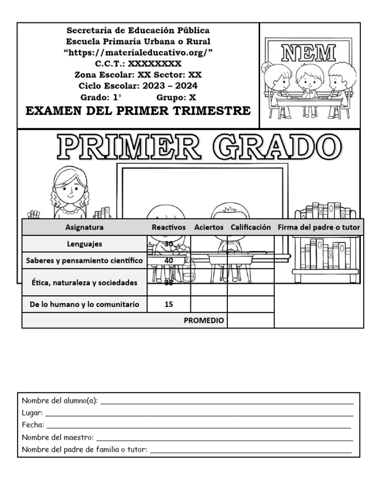 Examen1erGrado1erTrimestre2023 2024 | PDF