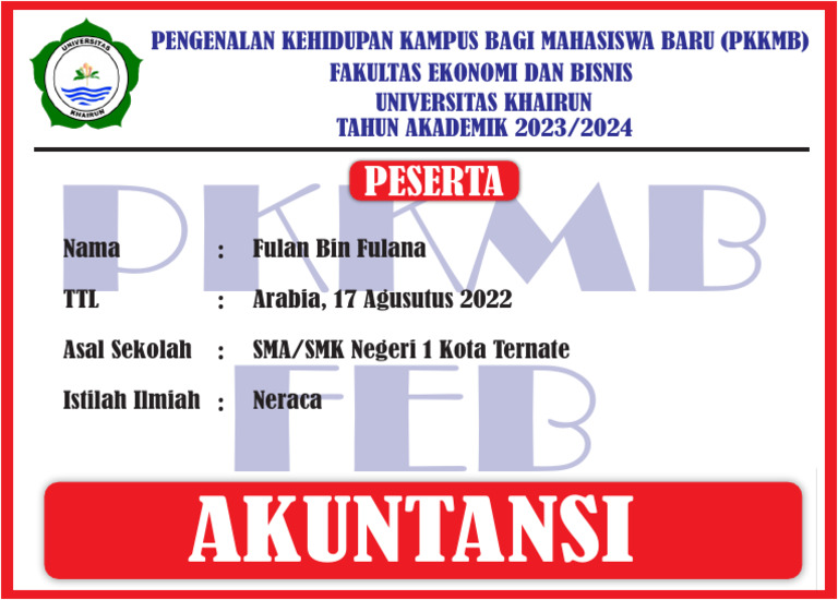 Contoh Name Tag PKKMB Mahasiswa Baru | PDF
