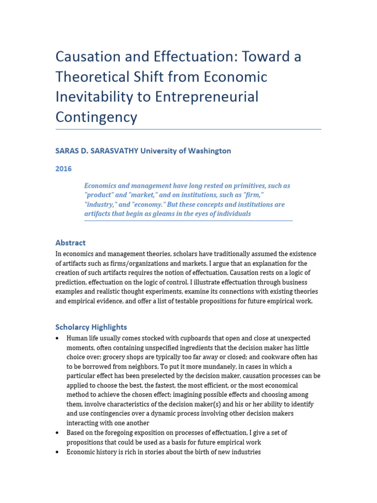 Effectuation vs. Causation in Business | PDF | Theory | Entrepreneurship