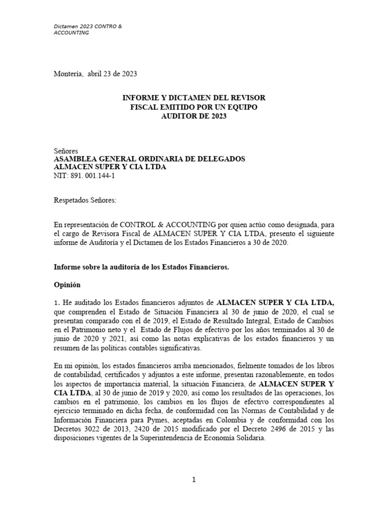 5.4 DICTAMEN CON SALVEDAD | PDF | Auditoría | Estado financiero
