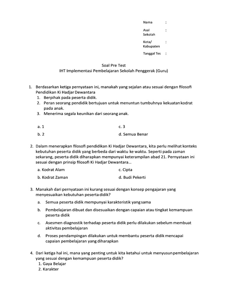 (NonText_)150621 Soal Pre Test IHT SP (Guru)-2 | PDF