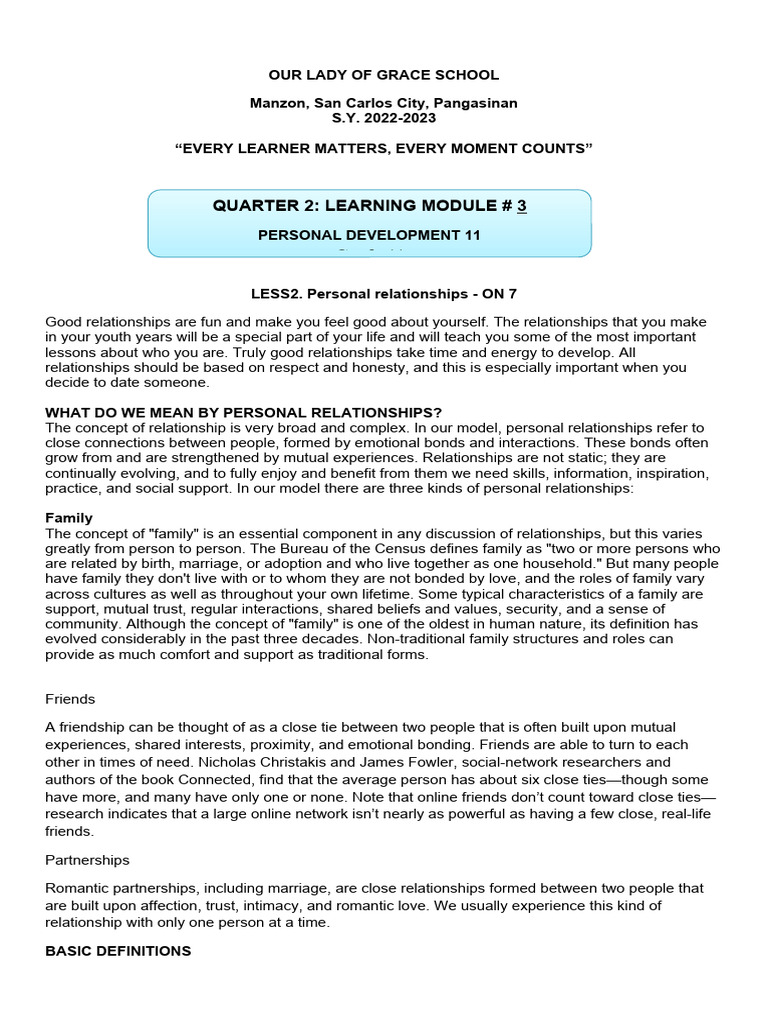 2nd Quarter-Module3-Personal Development 11 | PDF | Family | Infidelity
