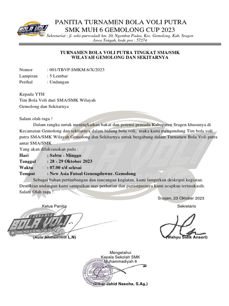 Undangan Turnamen Voli SMA/SMK | PDF