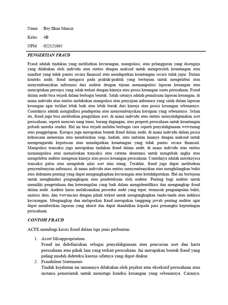 Rey Ilhan Mansiz - 4B - Tugas Auditing | PDF Rey Ilhan Mansiz - 4B - Tugas Auditing | PDF