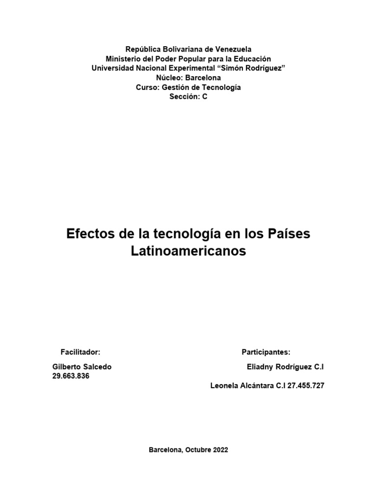 Unidad II - Efectos de La Tecnologia en Los Paises Latinoamericanos ...