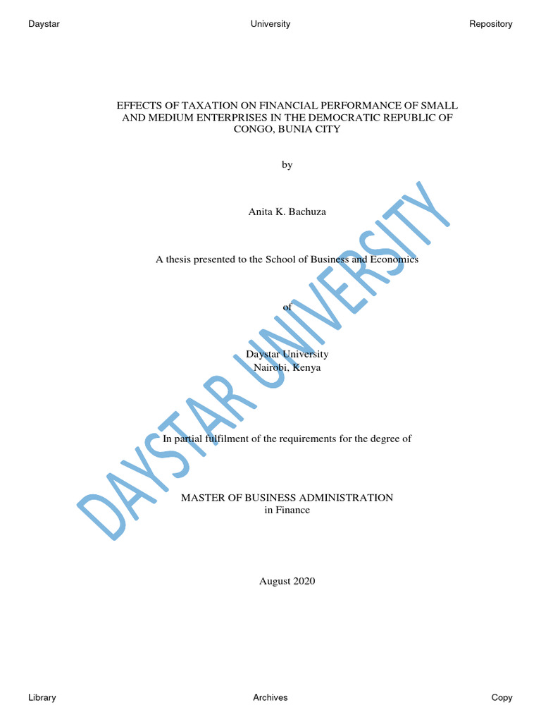 Effects of Taxation On Financial Performance of Small and Medium Enterprises in The Democratic ...
