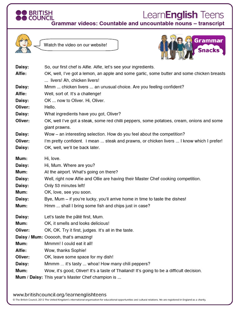 Gs Countable and Uncountable Nouns - Transcript 1 | PDF