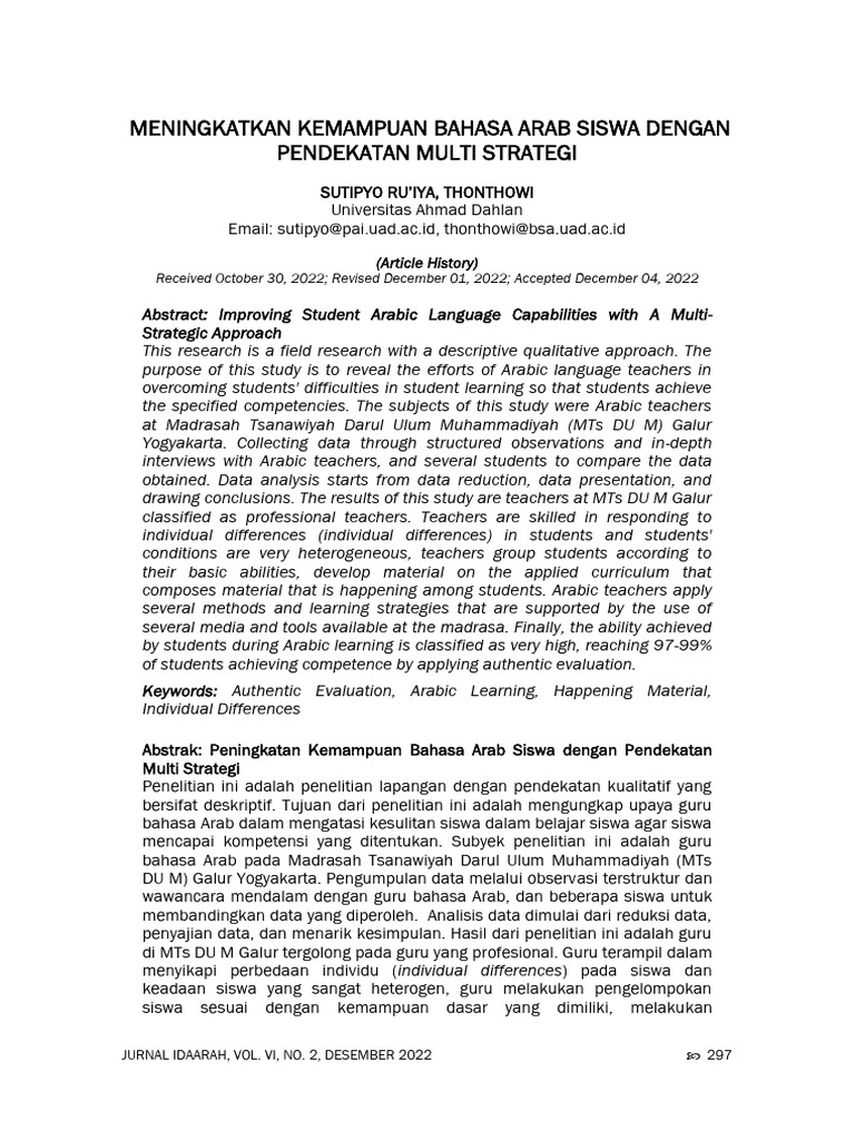 Meningkatkan Kemampuan Bahasa Arab Siswa Dengan Pendekatan Multi Strategi | PDF