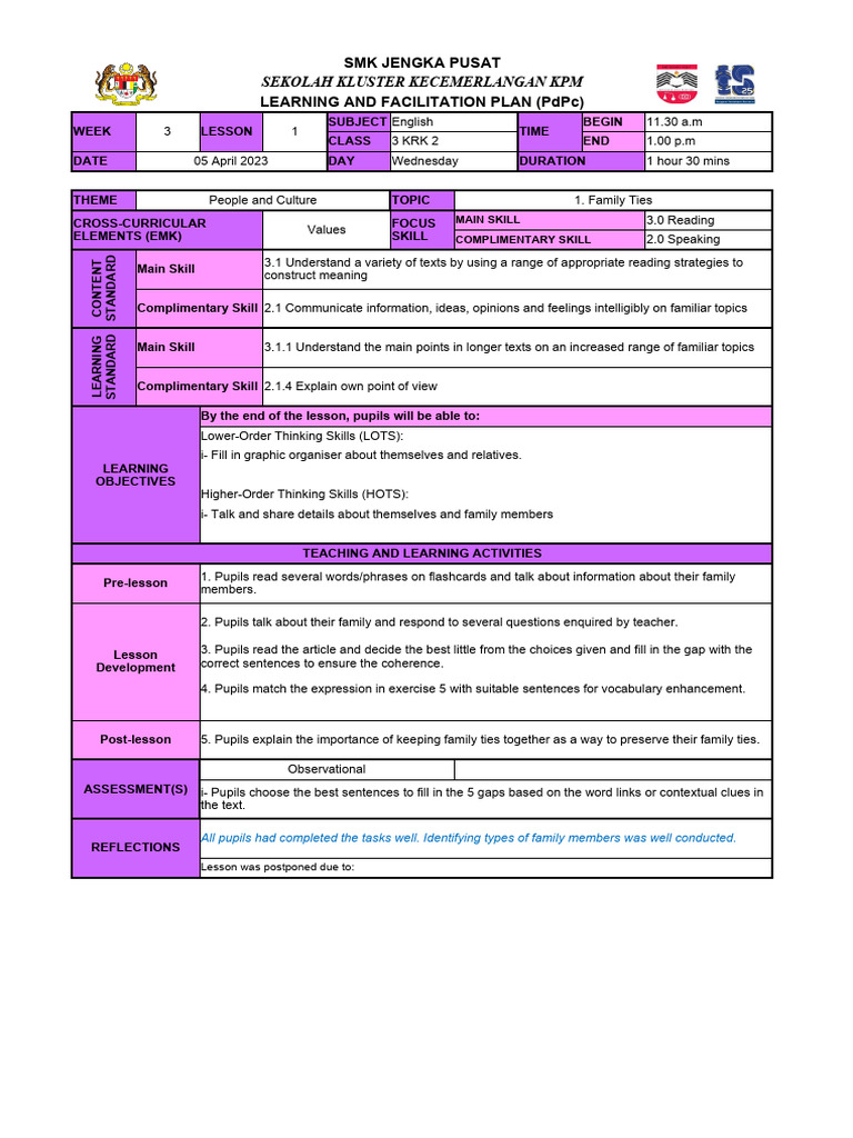 RPH Form 3 2023 | PDF | Learning | Thought