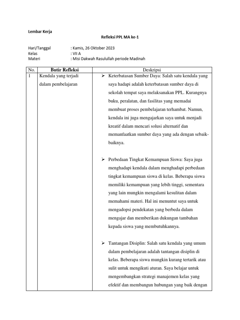 Lembar Kerja Refleksi Modul Ajar Siklus 1 DAN RTL | PDF