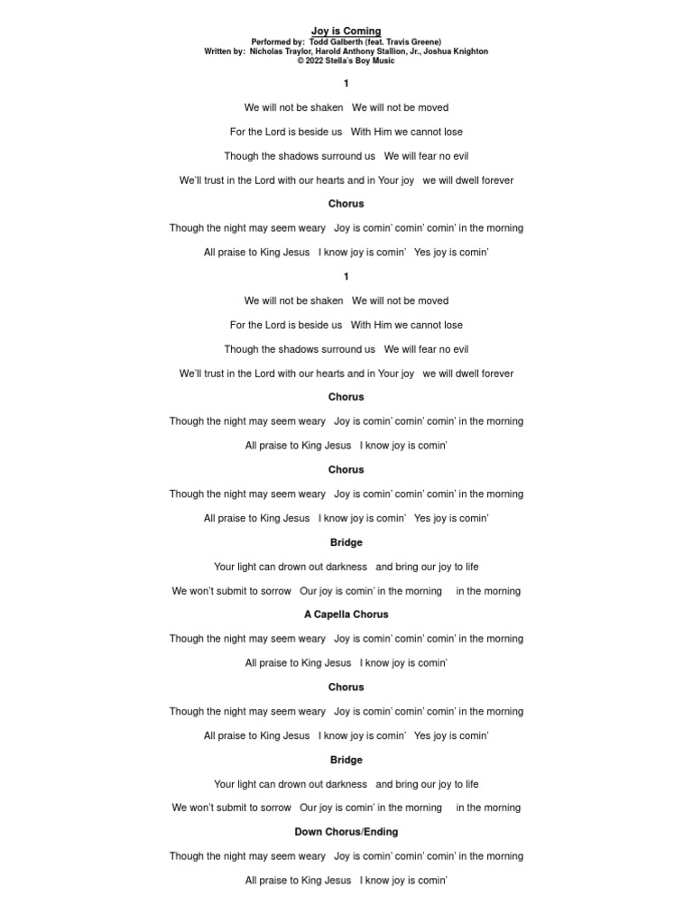 Lyrics - Joy Is Coming | PDF