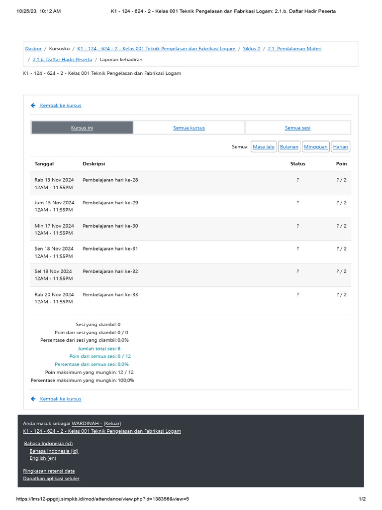 K1 - 124 - 624 - 2 - Kelas 001 Teknik Pengelasan Dan Fabrikasi Logam - 2.1.b. Daftar Hadir ...