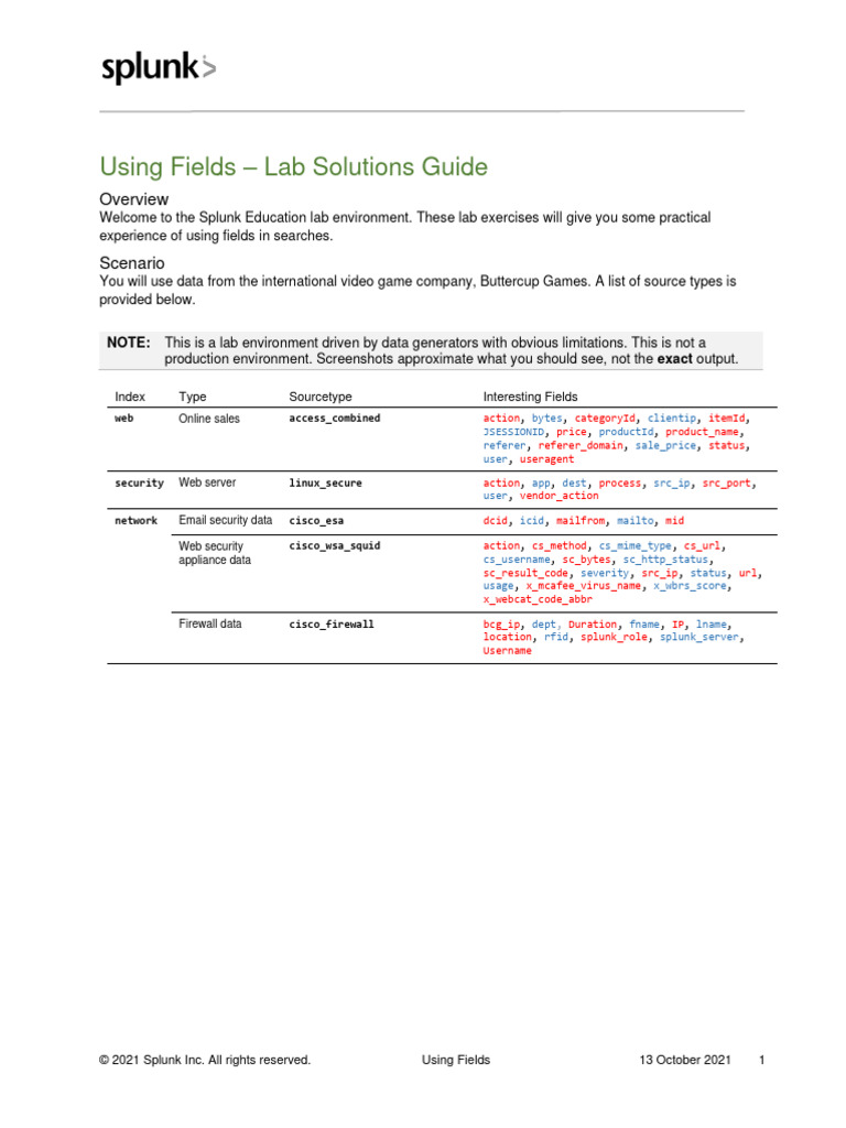 Splunk Lab - Using Fields | PDF | World Wide Web | Internet & Web